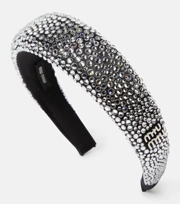 Miu Miu Logo Crystal-embellished Headband - Metallic
