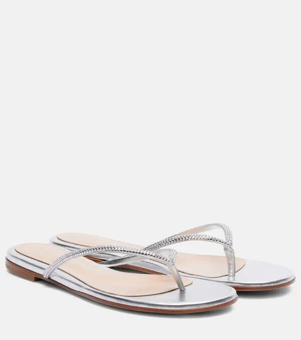 GIANVITO ROSSI India Metallic Leather Thong Sandals - Silver