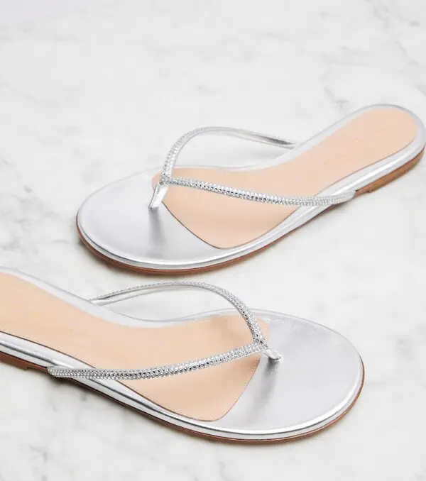 GIANVITO ROSSI India Metallic Leather Thong Sandals - Silver