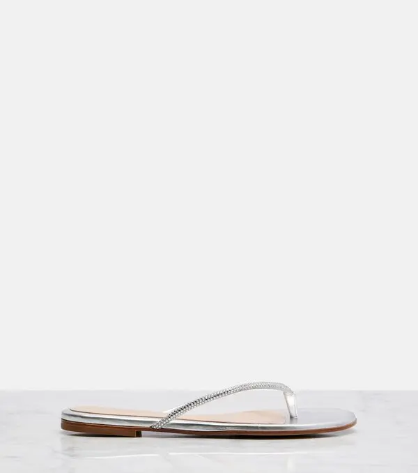 GIANVITO ROSSI India Metallic Leather Thong Sandals - Silver