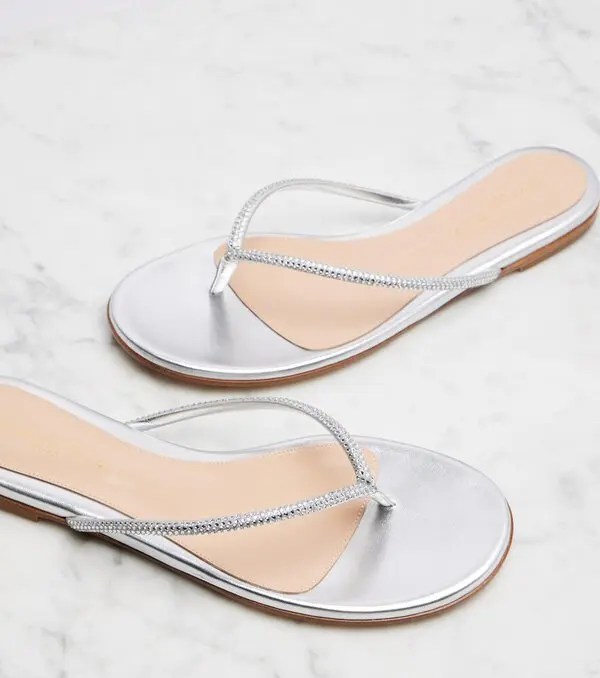 GIANVITO ROSSI India Metallic Leather Thong Sandals - Silver