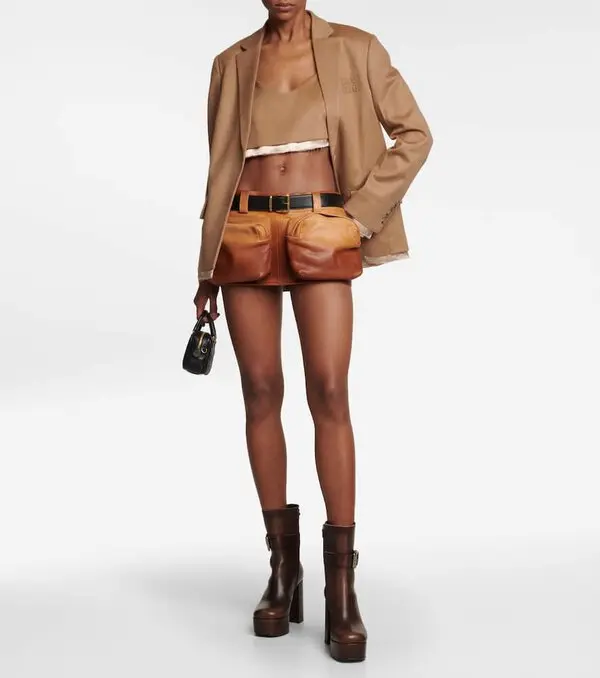 Miu Miu Leather Cargo Miniskirt - Beige