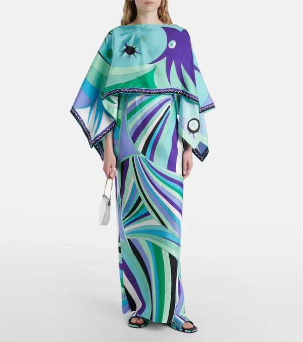 Emilio Pucci Iride Caped Silk Twill Maxi Dress - Multicoloured