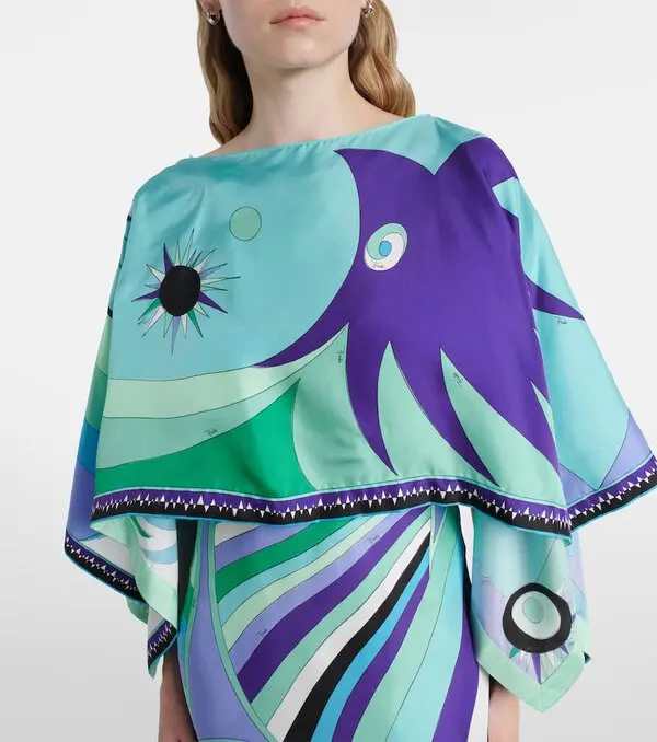 Emilio Pucci Iride Caped Silk Twill Maxi Dress - Multicoloured