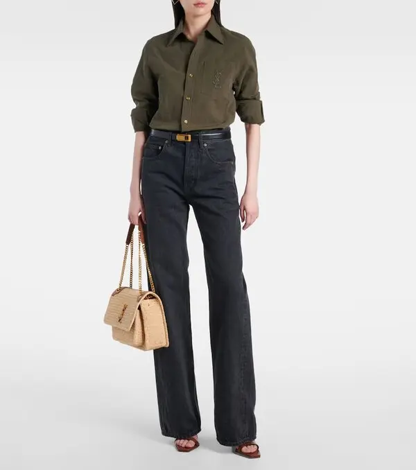 Saint Laurent Niki Medium Raffia Shoulder Bag - Beige