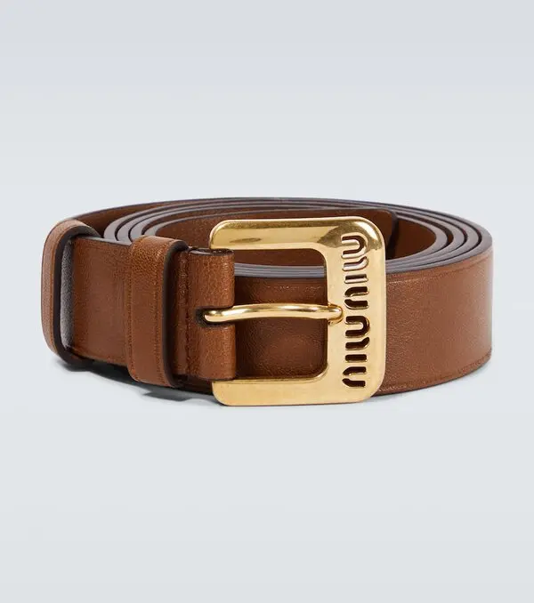 Miu Miu Logo Leather Belt - Brown