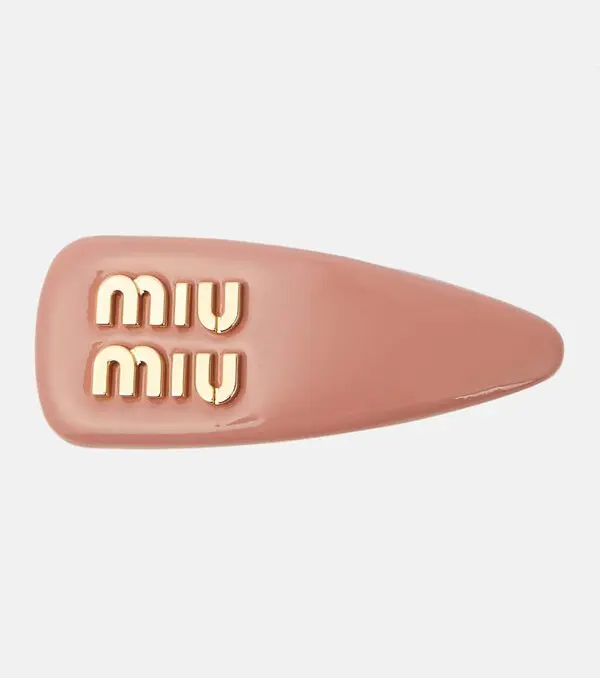 Miu Miu Logo Patent Leather Hair Clip - Pink