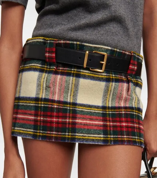 Miu Miu Checked Wool Miniskirt