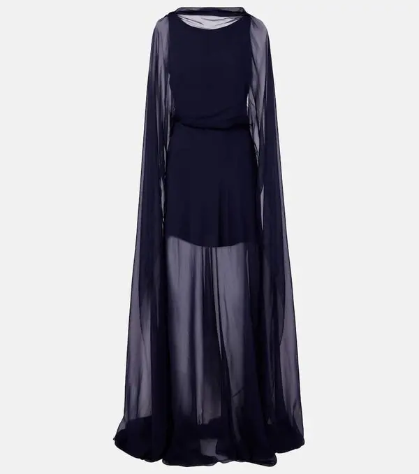 Ralph Lauren Dylon Washed Chiffon Evening Dress Blue Editorialist