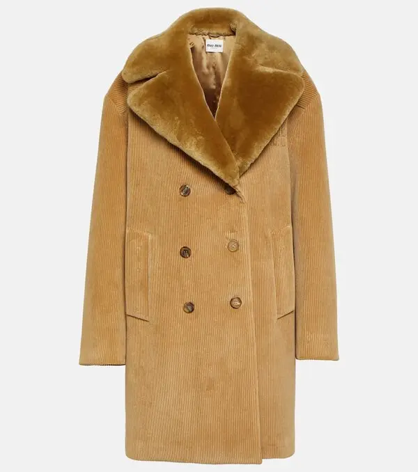 Miu Miu Shearling-trimmed Corduroy Coat