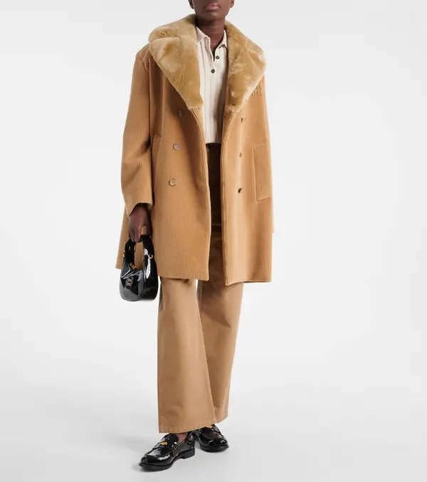 Miu Miu Shearling-trimmed Corduroy Coat