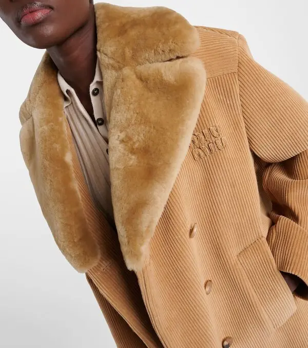 Miu Miu Shearling-trimmed Corduroy Coat