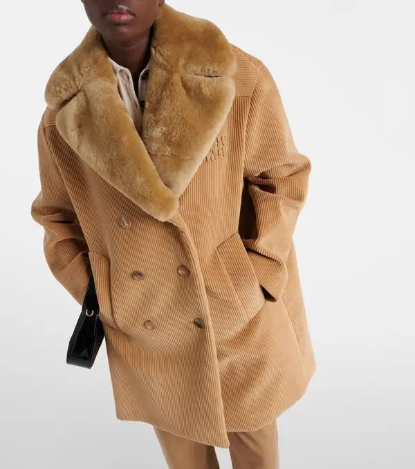 Miu Miu Shearling-trimmed Corduroy Coat