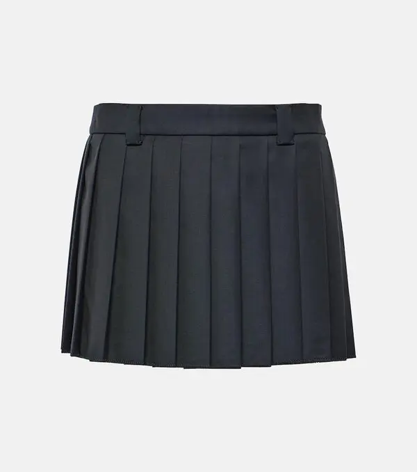Miu Miu Pleated Virgin Wool Miniskirt - Blue