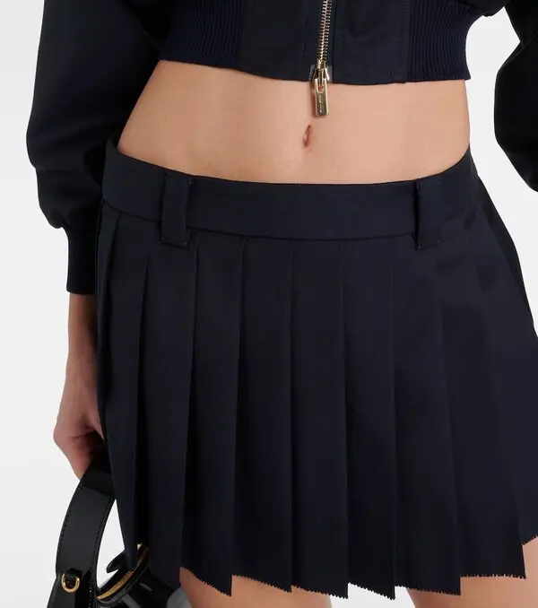 Miu Miu Pleated Virgin Wool Miniskirt - Blue