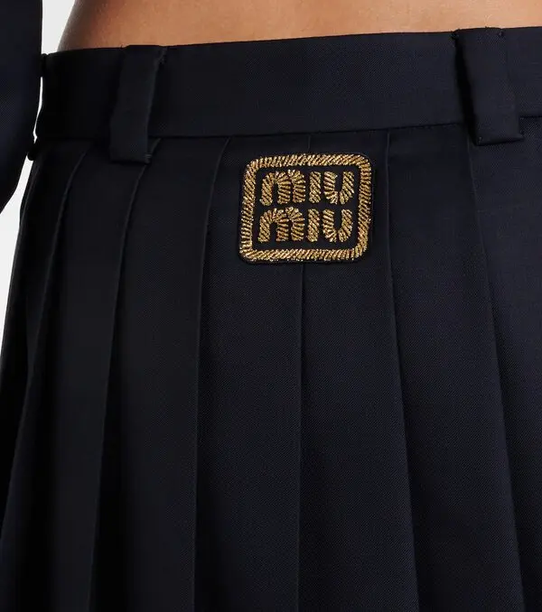 Miu Miu Pleated Virgin Wool Miniskirt - Blue