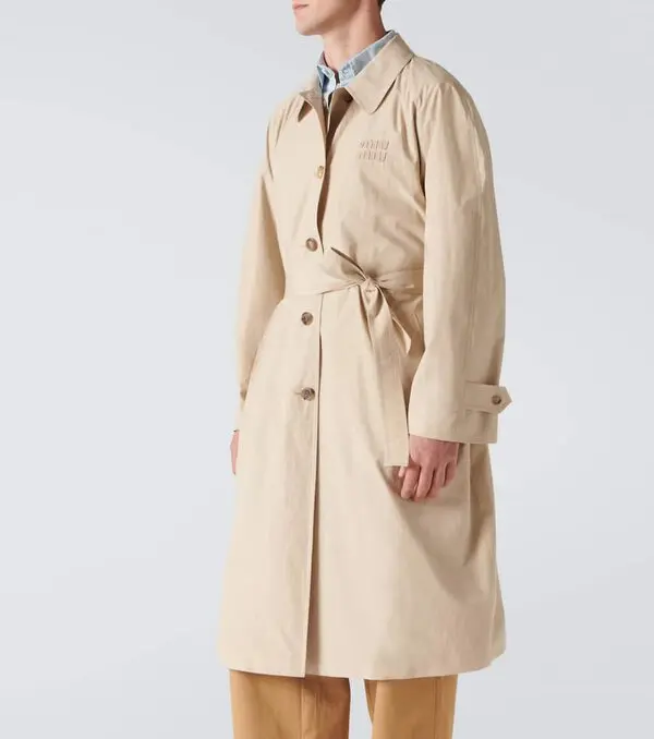Miu Miu Logo Cotton Gabardine Trench Coat
