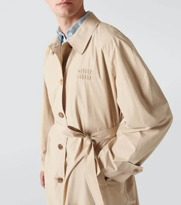 Miu Miu Logo Cotton Gabardine Trench Coat