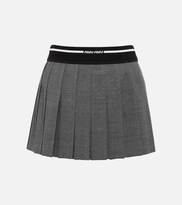 Miu Miu Pleated Virgin Wool Mini Skirt