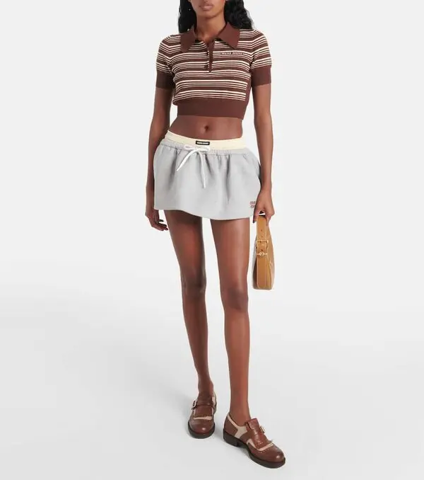 Miu Miu Logo Cotton Fleece Miniskirt
