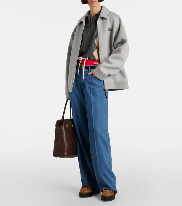 Miu Miu Chunky Shearling-trimmed Leather Flats