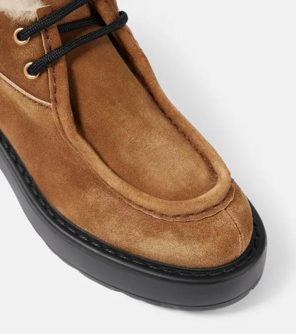 Miu Miu Chunky Shearling-trimmed Leather Flats - Brown