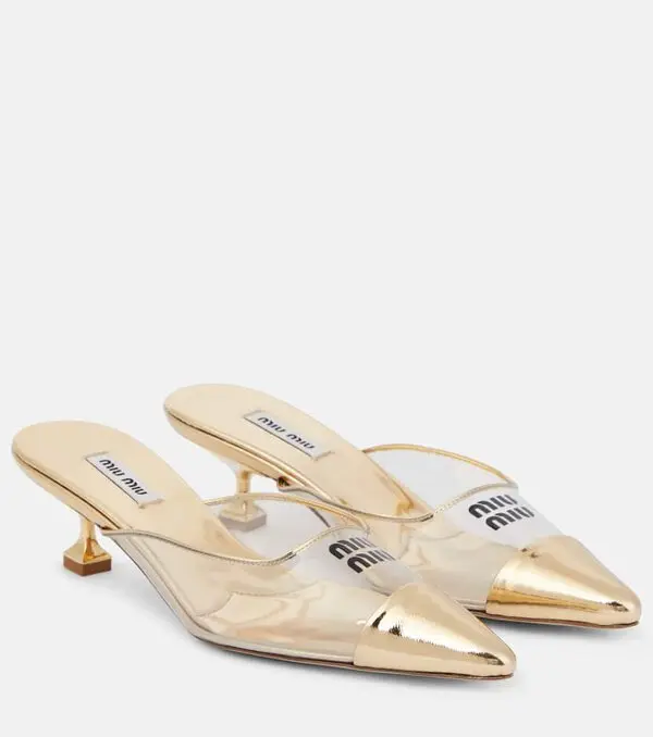 Miu Miu Logo Leather And Pvc Mules
