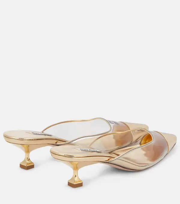 Miu Miu Logo Leather And Pvc Mules