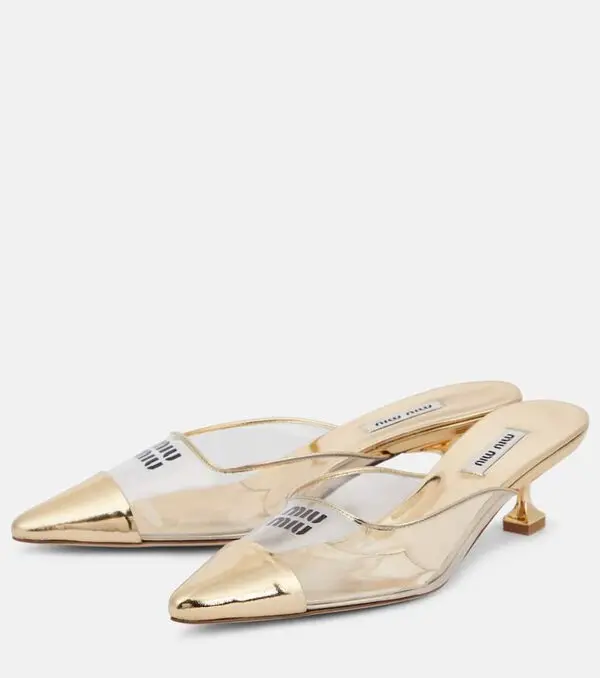 Miu Miu Logo Leather And Pvc Mules