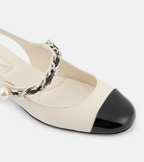 Miu Miu Embellished Leather Slingback Pumps