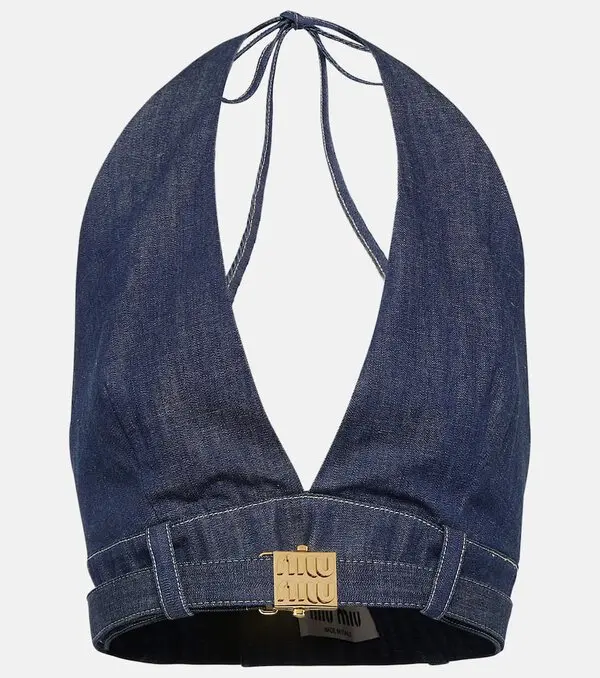 Miu Miu Embellished Denim Bralette - Blue