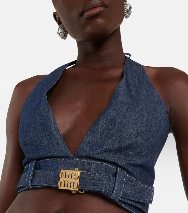 Miu Miu Embellished Denim Bralette - Blue