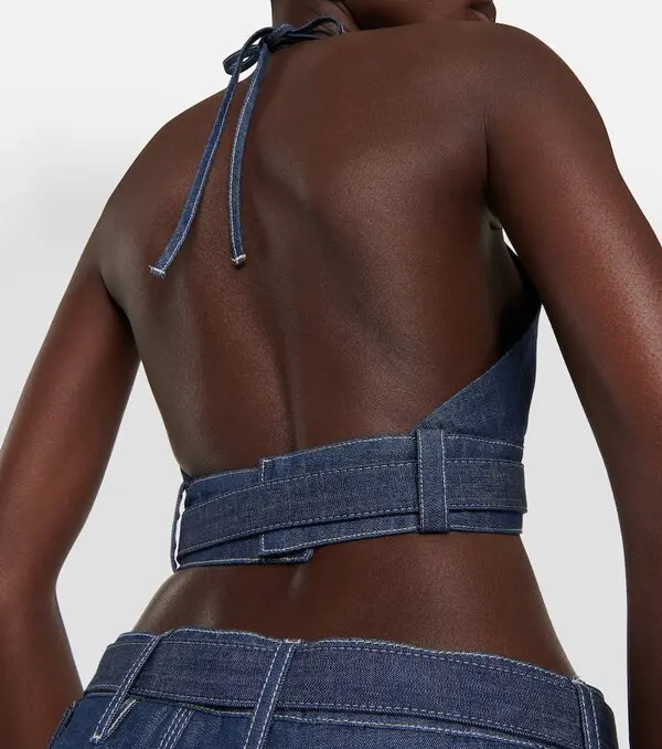 Miu Miu Embellished Denim Bralette - Blue