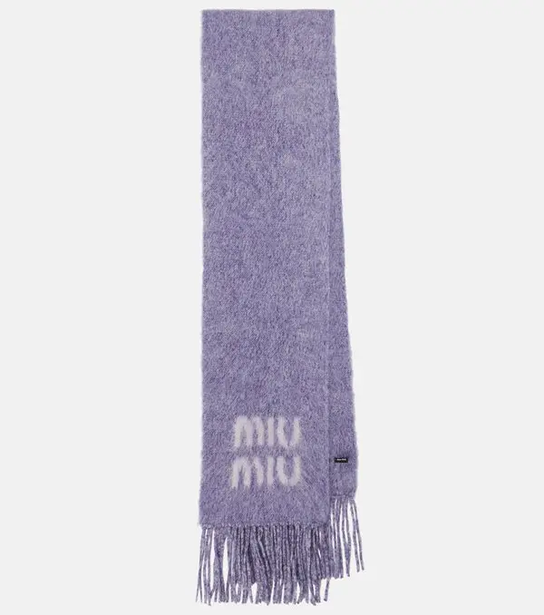 Miu Miu Logo Mohair And Wool-blend Scarf - Purple | Editorialist