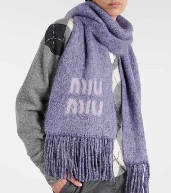 Miu Miu Logo Mohair And Wool-Blend Scarf - Purple | Editorialist