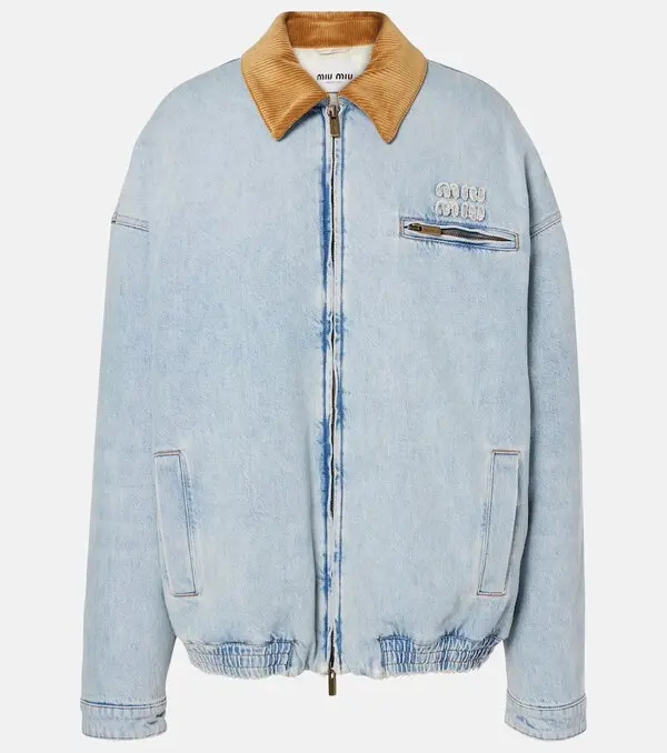 Miu Miu Logo Denim Puffer Jacket