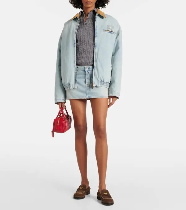Miu Miu Logo Denim Puffer Jacket