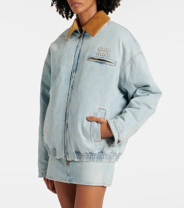 Miu Miu Logo Denim Puffer Jacket
