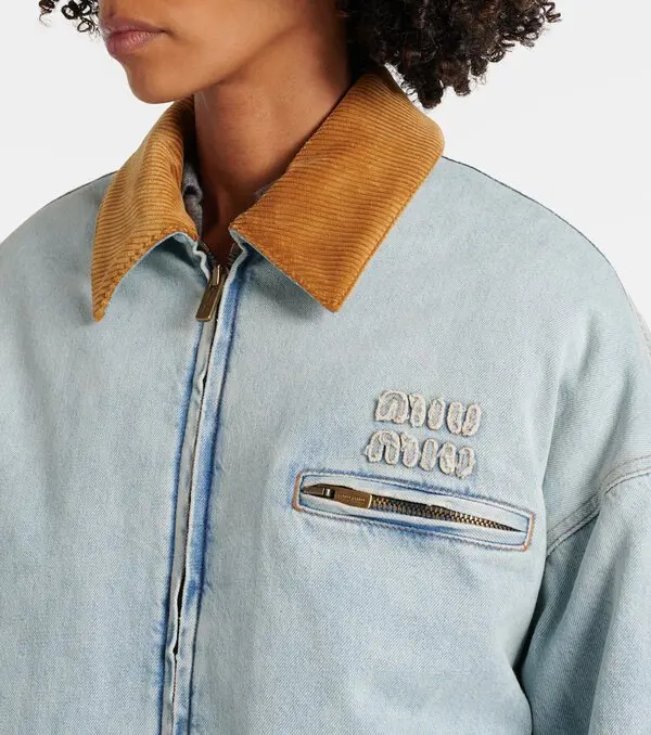 Miu Miu Logo Denim Puffer Jacket