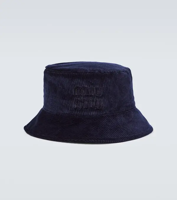 Miu Miu Logo Corduroy Bucket Hat - Blue