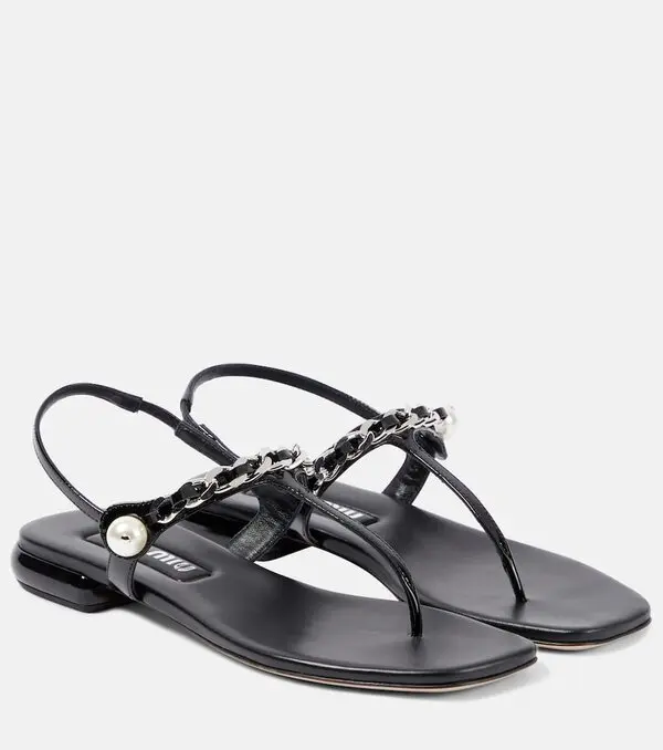 Miu Miu Patent Leather Thong Sandals - Black