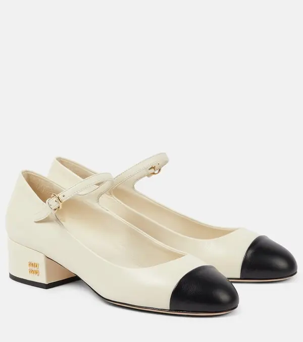 Miu Miu Logo Leather Mary Jane Pumps - White