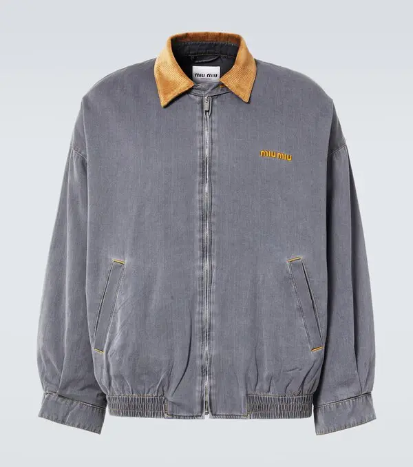 Miu Miu Velvet-trimmed Cotton Chambray Blouson - Grey
