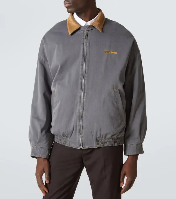 Miu Miu Velvet-trimmed Cotton Chambray Blouson - Grey