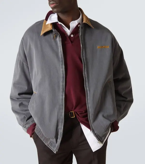 Miu Miu Velvet-trimmed Cotton Chambray Blouson - Grey