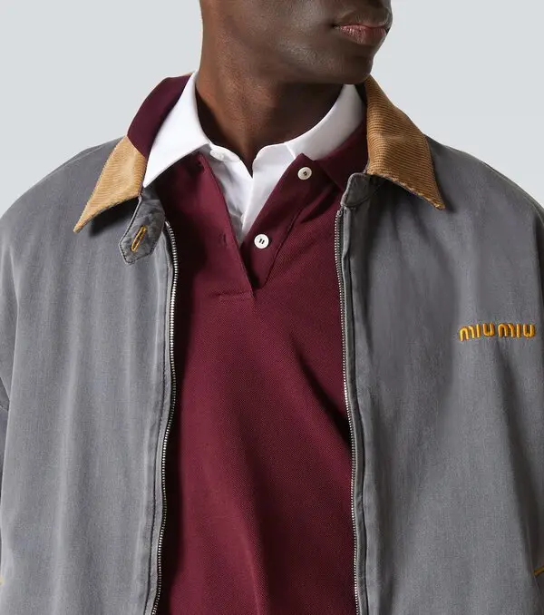 Miu Miu Velvet-trimmed Cotton Chambray Blouson - Grey