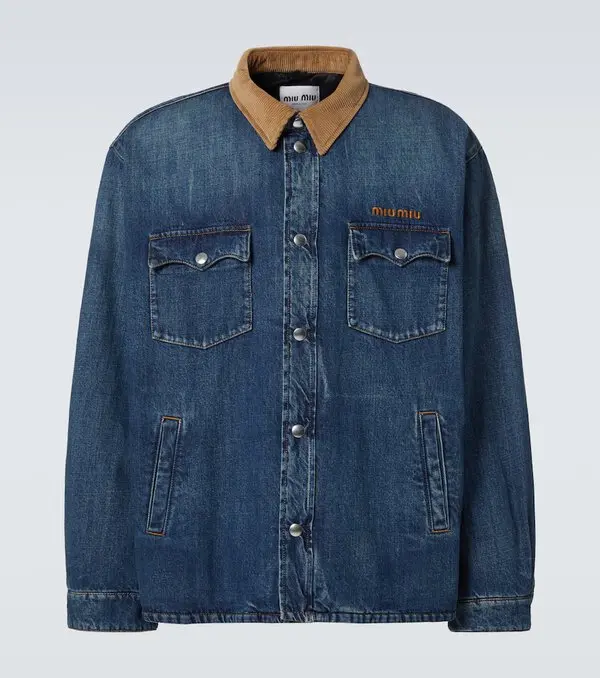 Miu Miu Corduroy-trimmed Denim Down Jacket