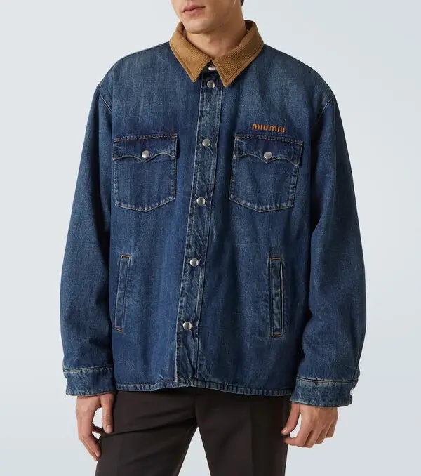 Miu Miu Corduroy-trimmed Denim Down Jacket