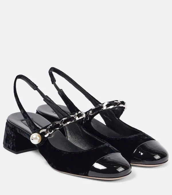 Miu Miu 35 Embellished Velvet Pumps - Black