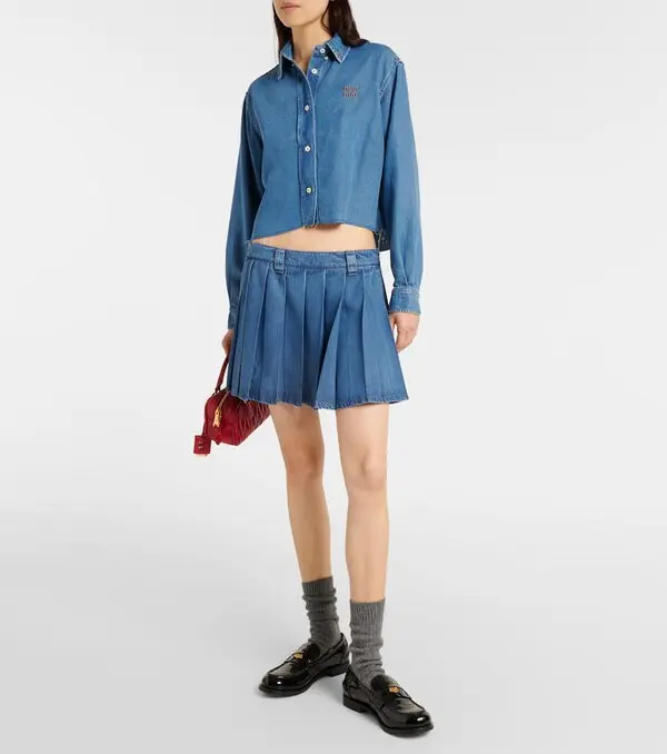 Miu Miu Pleated Denim Miniskirt